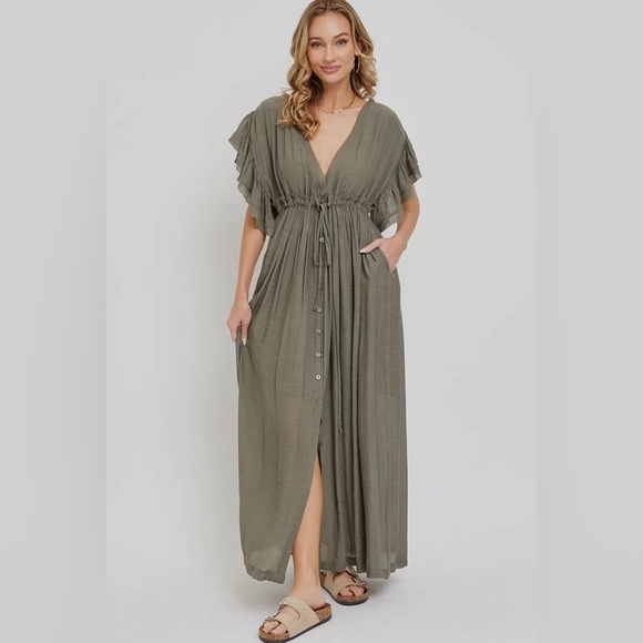 Flawless | Dresses | Nwt Flawless Sunset Boho Gauze Maxi Dress In Olive Size Medium | Poshmark